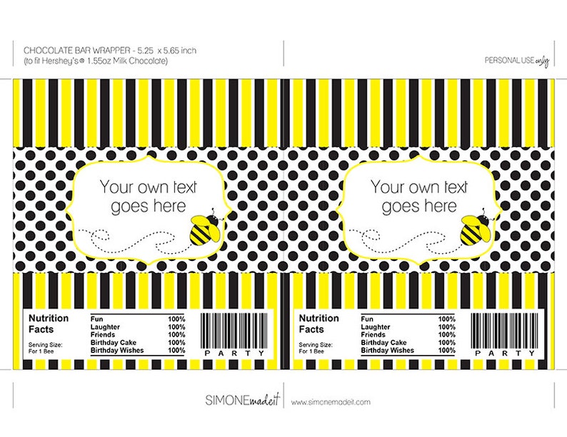 Bee Candy Bar Wrappers Template Printable Birthday Party Favors ...
