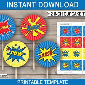 Superhero Cupcake Toppers Template - Printable Super Hero Theme ...