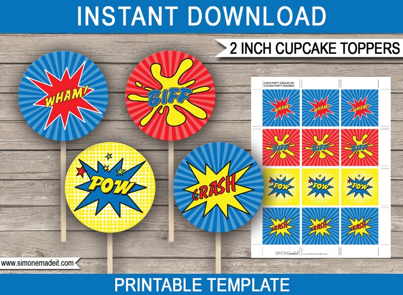 Superhero Cupcake Toppers Template Printable Super Hero | Etsy