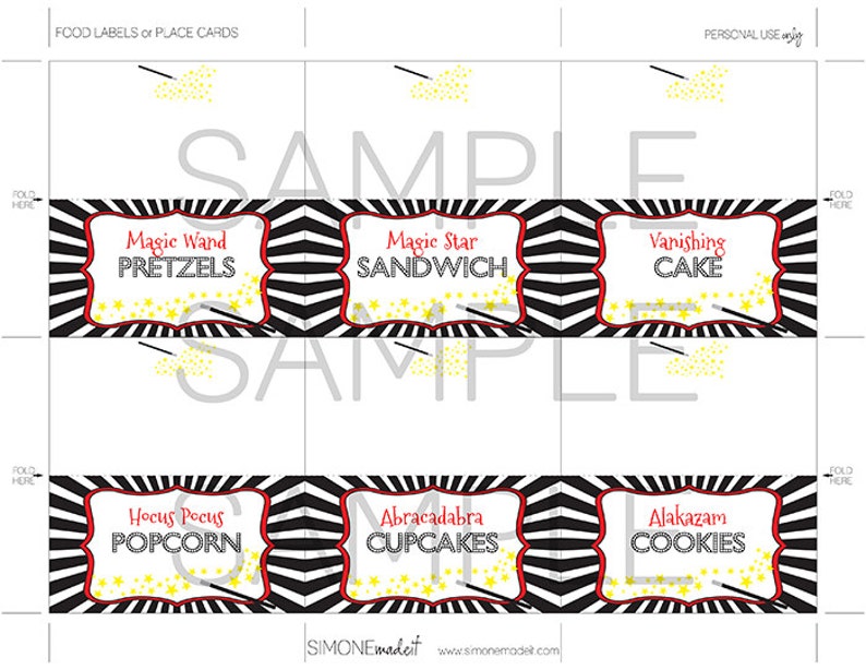 Magic Food Labels Template Printable Magic Theme Birthday - Etsy