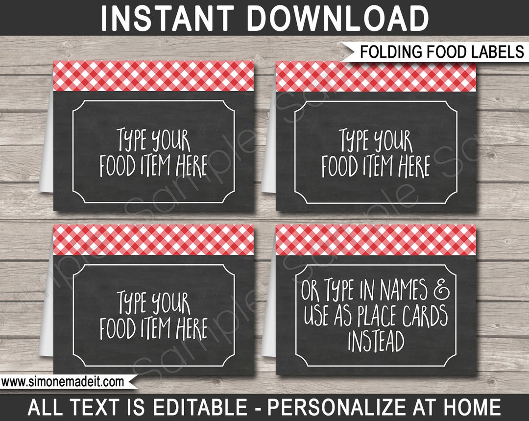 Pizza Party Food Labels Template: Editable Place Cards (digital ...
