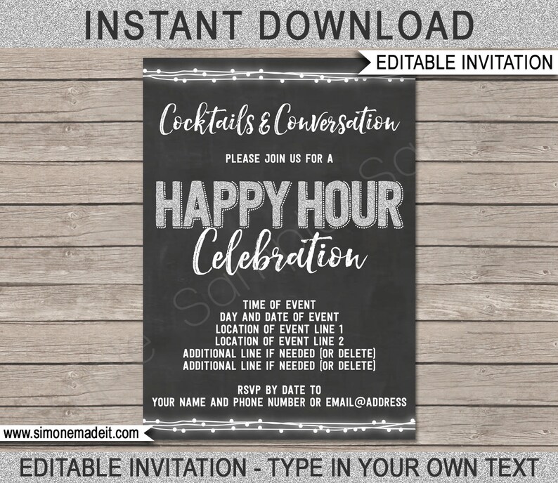 Happy Hour Invitation Template Printable Drinks Flyer Invite | Etsy