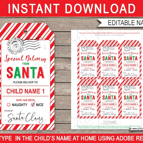 PRINTABLE Santa Gift Tags Template Personalized North Pole - Etsy