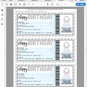 Birthday Train Ticket Boarding Pass Gift - Surprise Train Trip Reveal ...