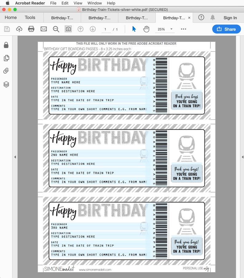 Birthday Train Ticket Boarding Pass Gift - Surprise Train Trip Reveal ...