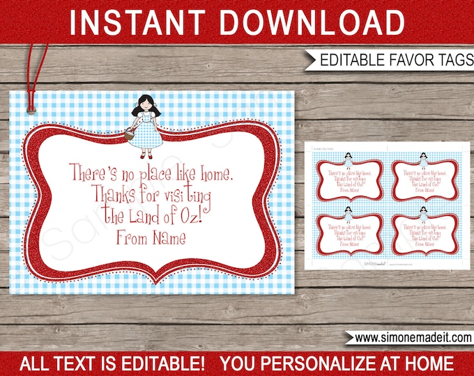 Editable Wizard of Oz Thank You Card, Wizard of Oz Party Favors Instant ...