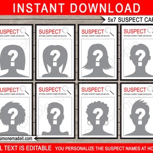 Spy Party Suspect Cards: Secret Agent Birthday Decorations (INSTANT ...