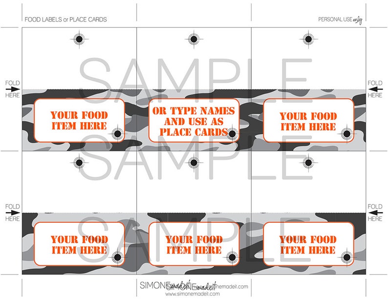 Camo Food Labels Template Printable Army Theme Birthday | Etsy
