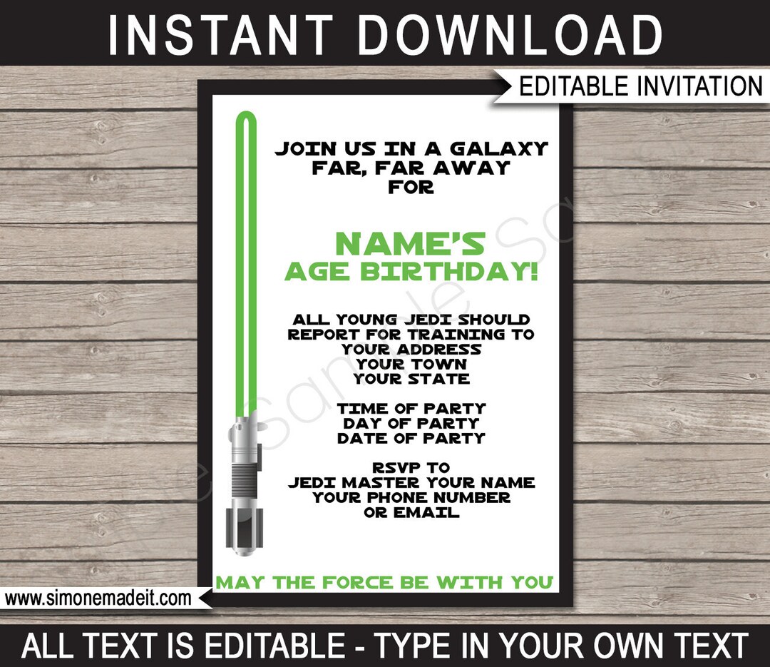Star Wars Invite Template Star Wars Birthday Party Invitation Green ...