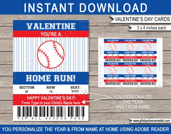 Baseball Valentine Cards for Kids Gift Tags, Class Classroom School ...