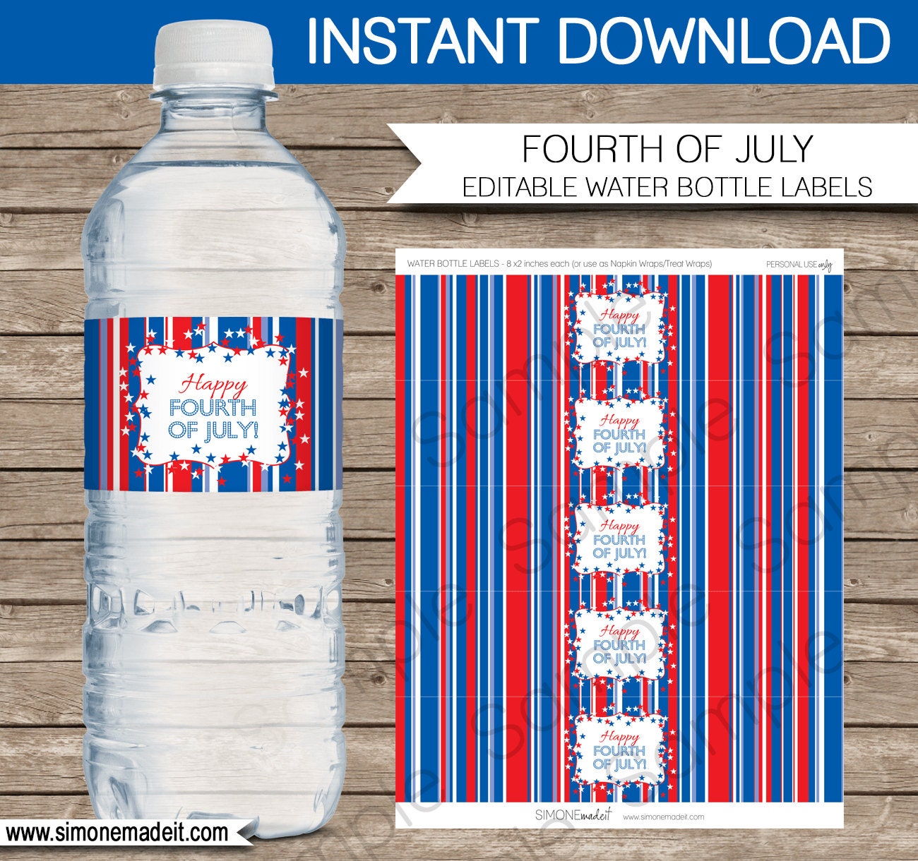 4th of July Water Bottle Labels Template Printable July - Etsy