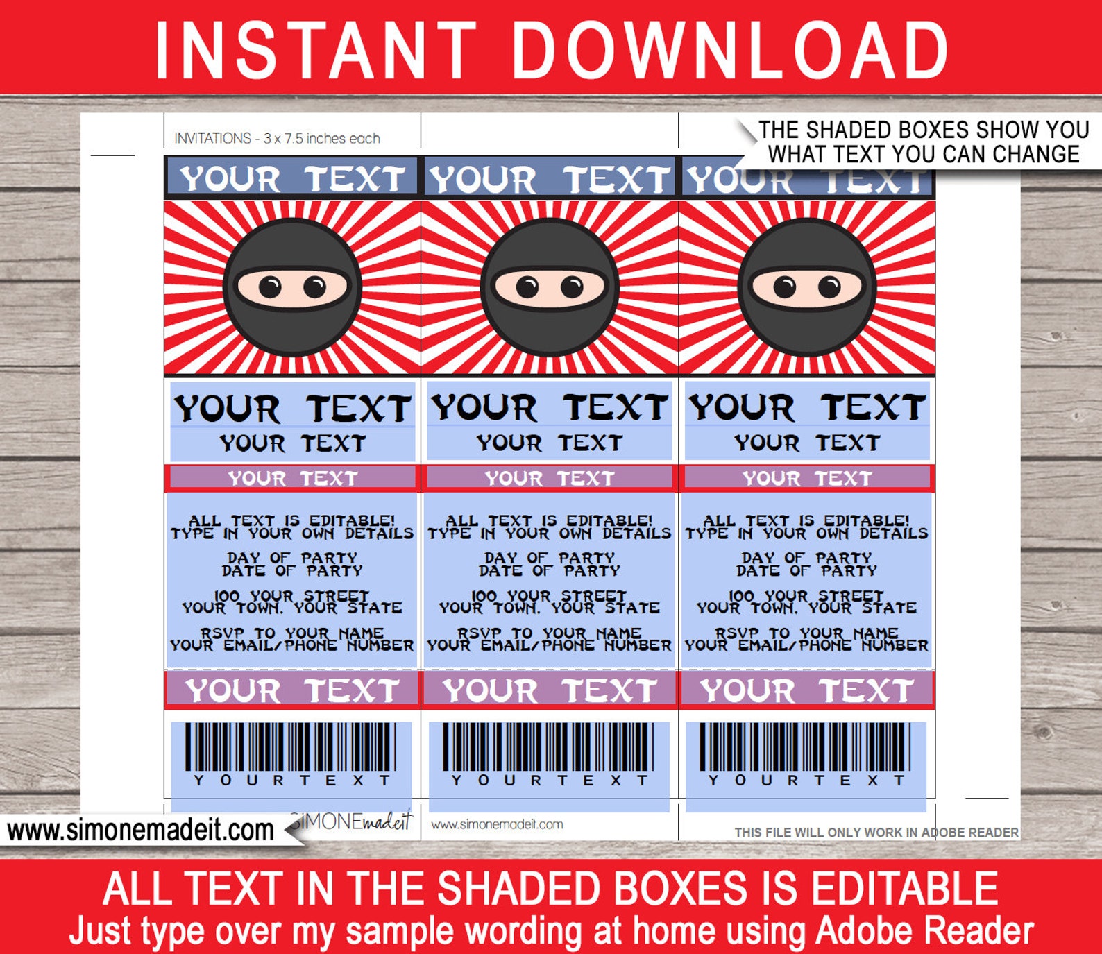 Ninja Invitation Template Printable Birthday Party Ticket | Etsy