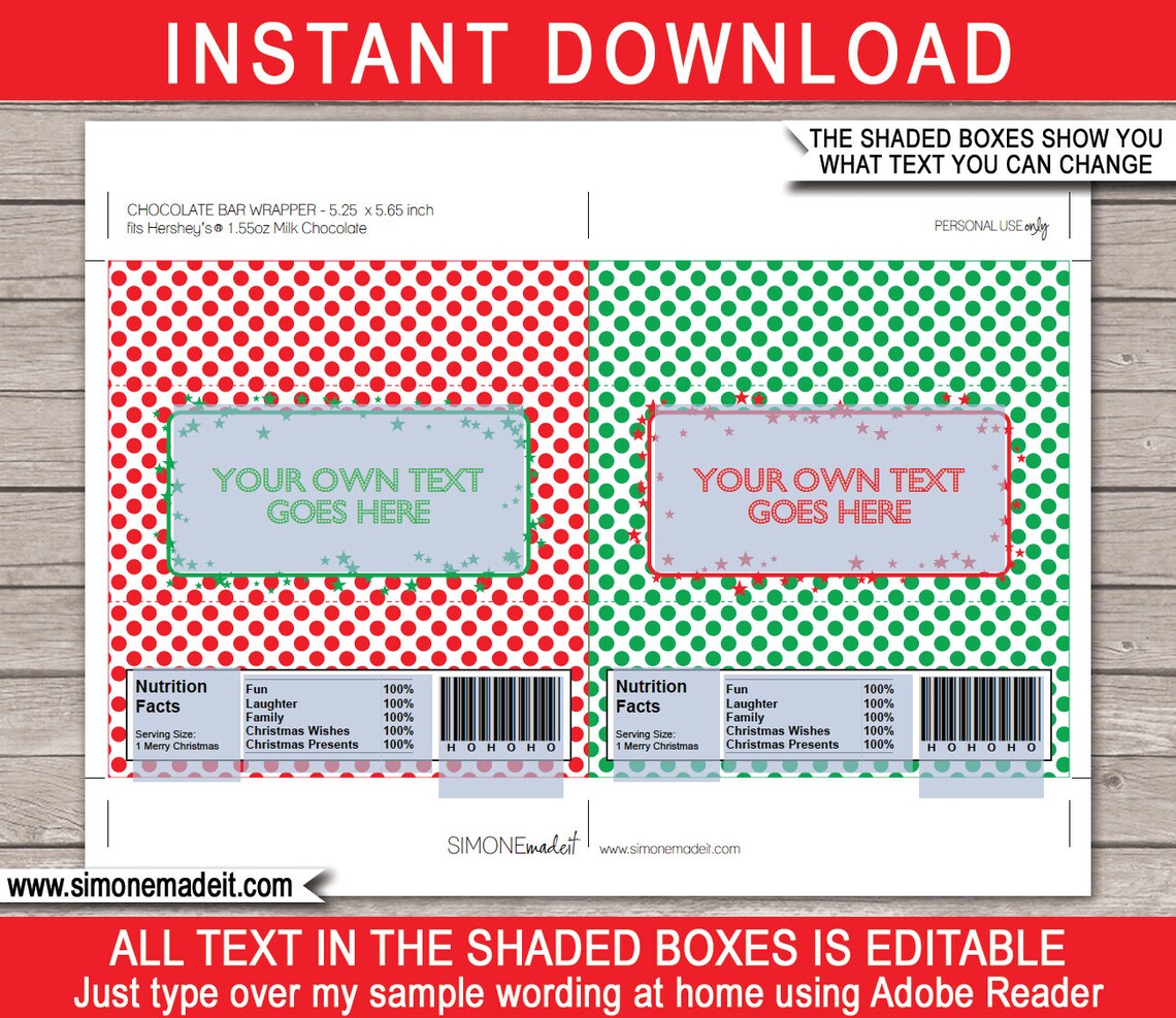 Christmas Candy Bar Wrappers Template Printable Chocolate - Etsy
