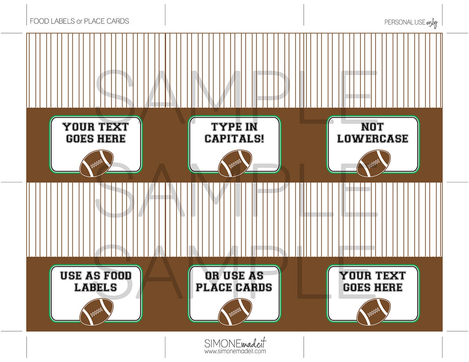 Football Food Labels Football Theme Party Buffet Tags | Etsy