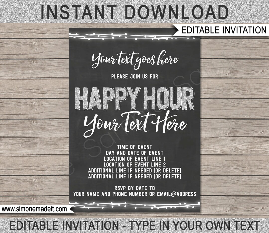 Happy Hour Invitation Template - Printable Drinks Flyer Invite ...