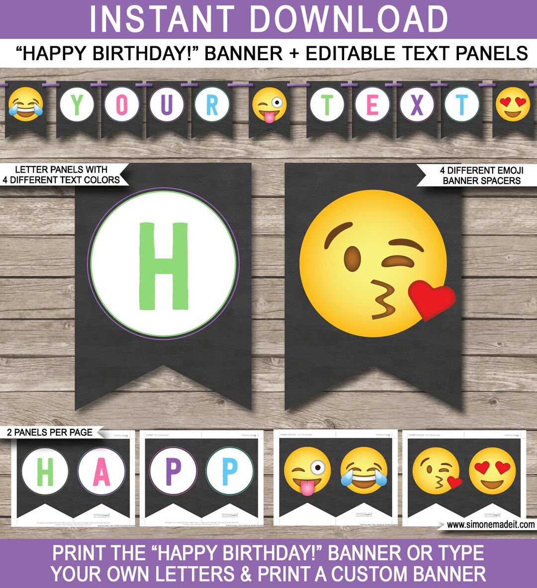Emoji Birthday Banner: Editable Text, Printable Party Decor (instant ...