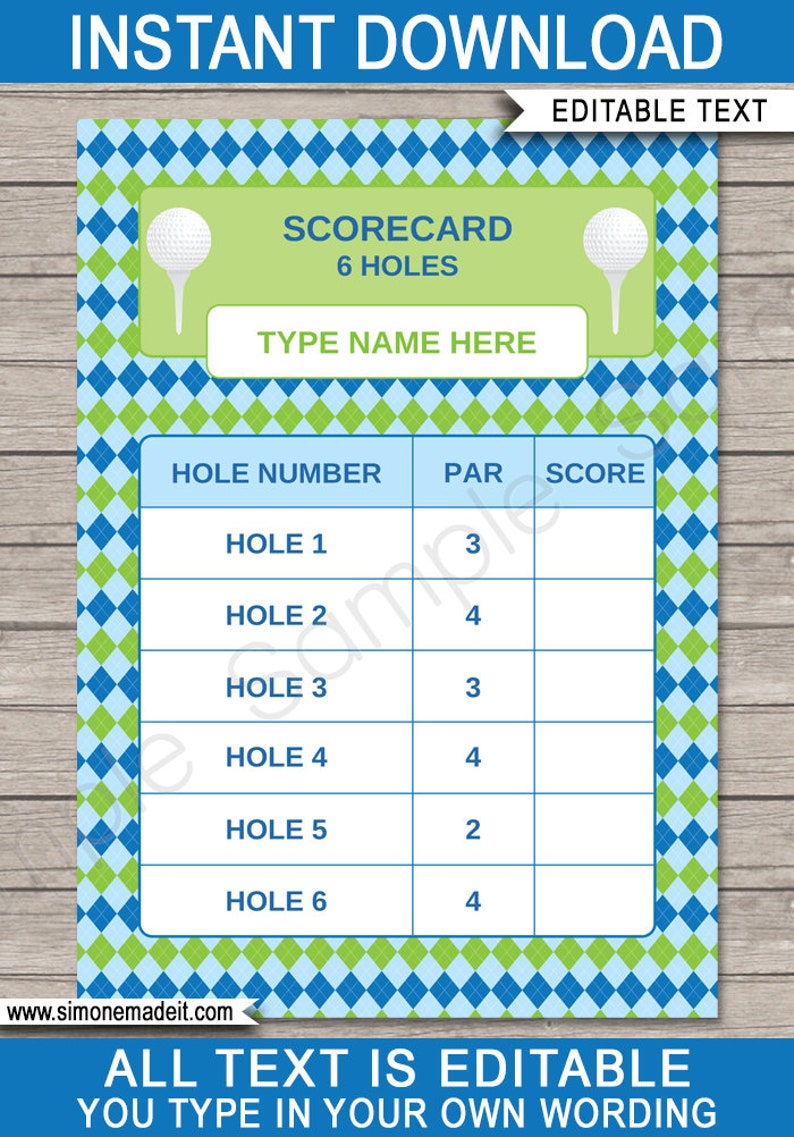 Editable Golf Scorecard: 6 & 9 Holes (printable PDF) - Etsy