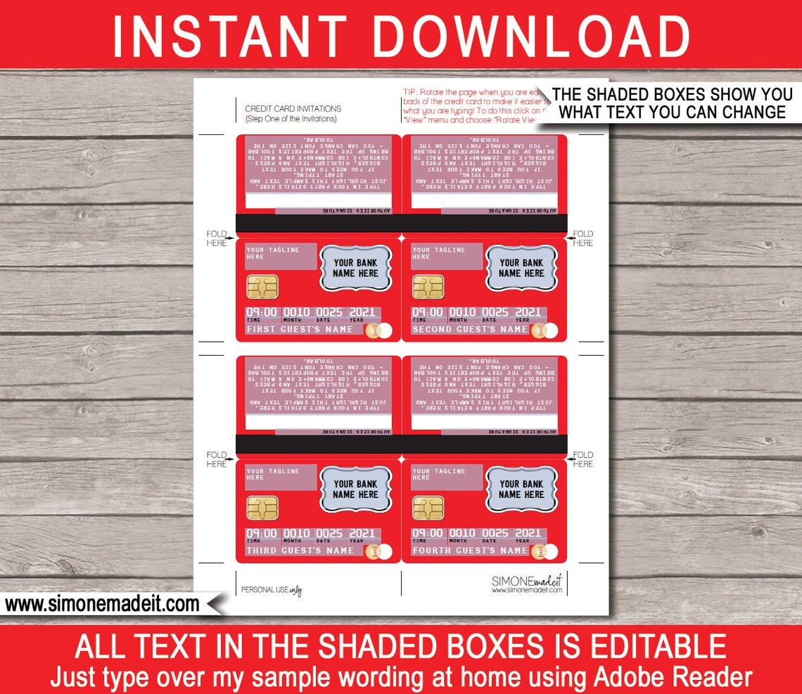 Red Credit Card Invitation Template: Editable Party Invite (digital ...