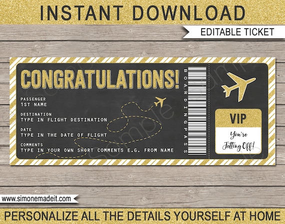 Congratulations Boarding Pass Gift Ticket - Printable Airplane Ticket ...