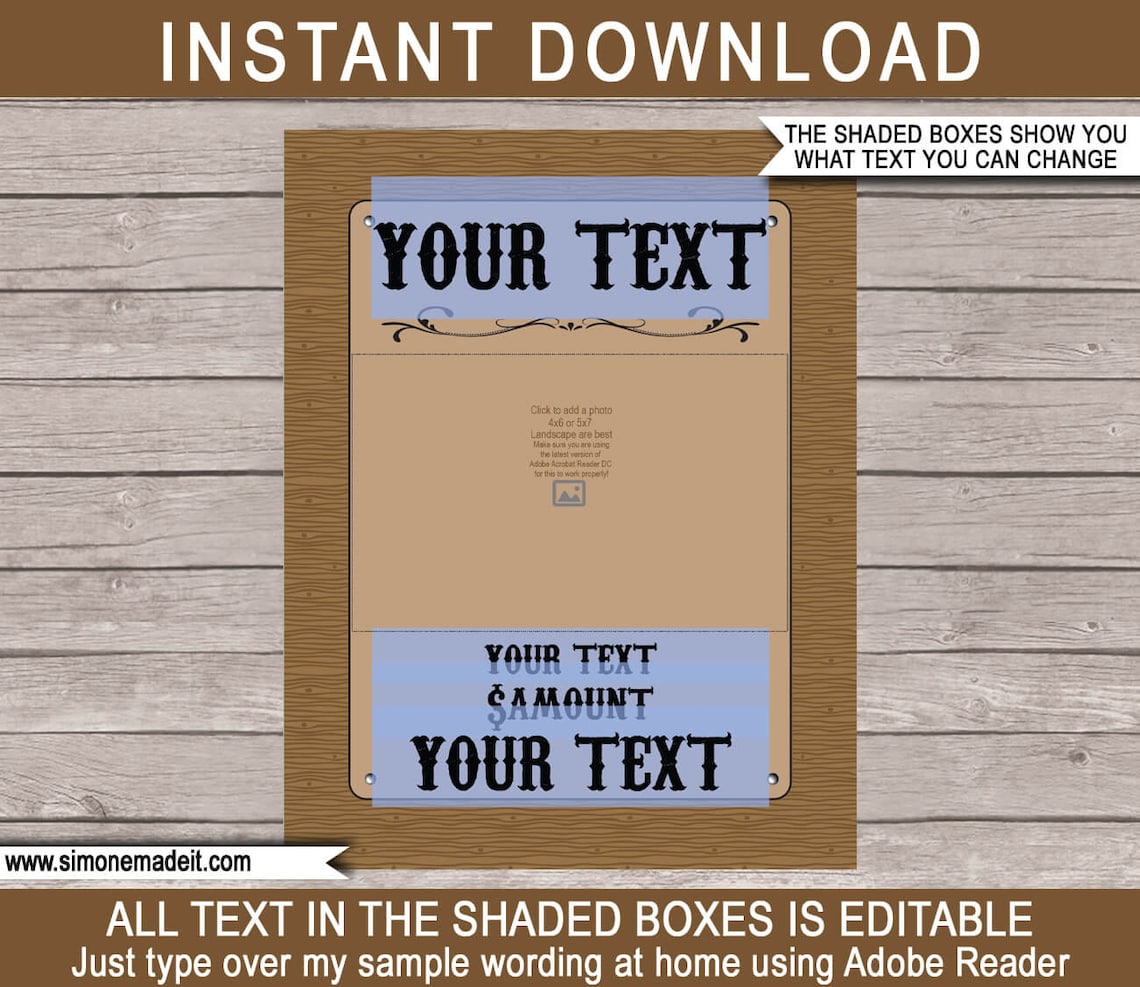 Cowboy Wanted Poster Template Printable Birthday Party - Etsy UK