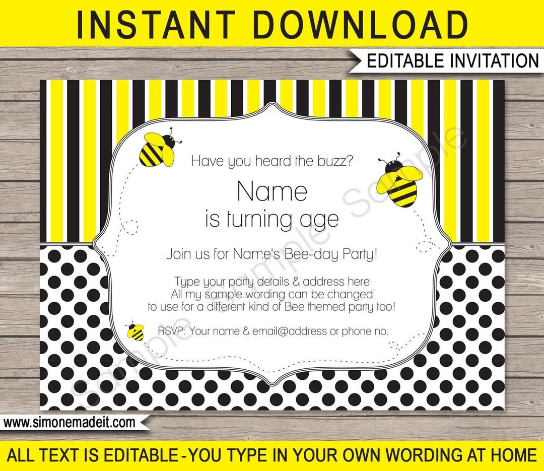 Bee Invitation Template - Printable Bee Day Birthday Party Invite ...