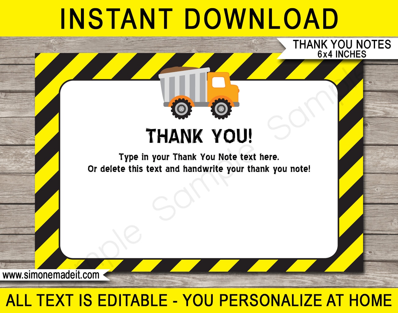 Construction Party Thank You Cards Printable Thank You Etsy