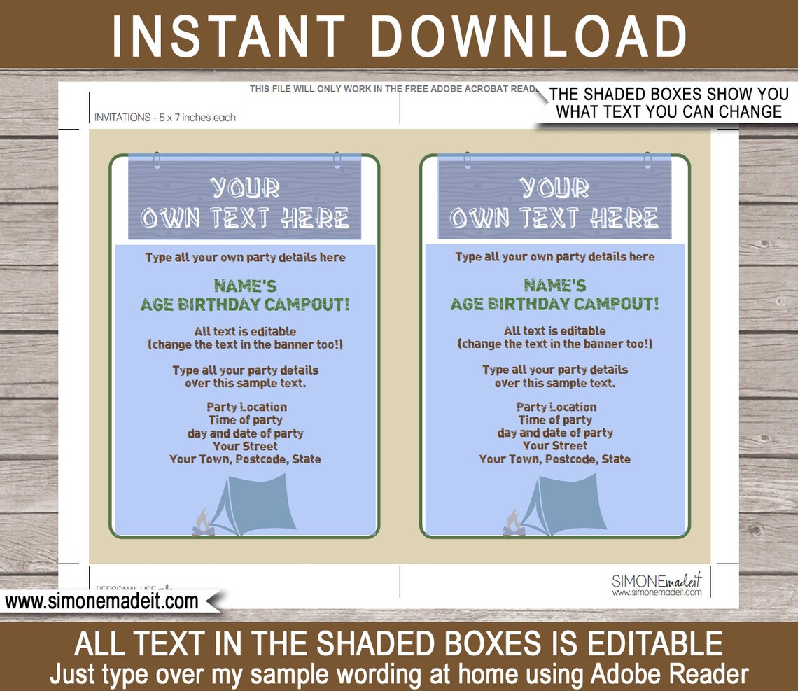 Camping Tent Invitation Template Printable Birthday Party - Etsy