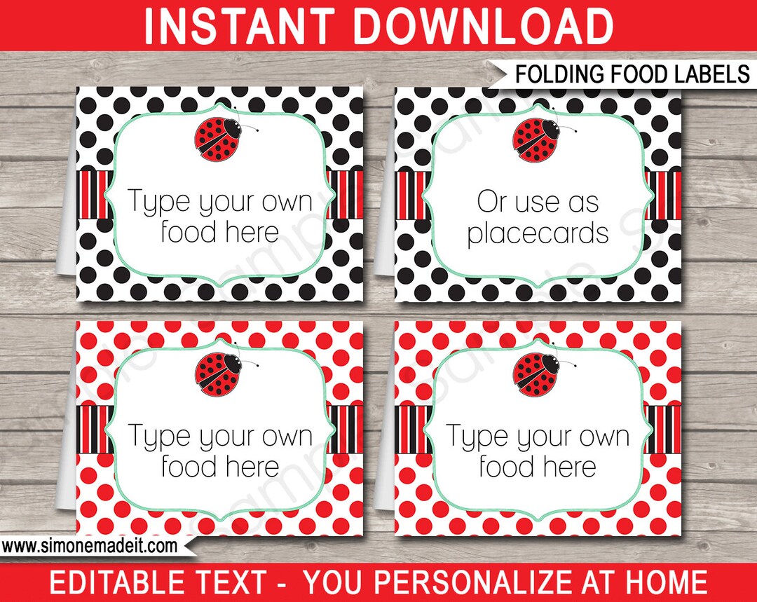 Ladybug Food Labels Template Printable Birthday Party Decorations ...