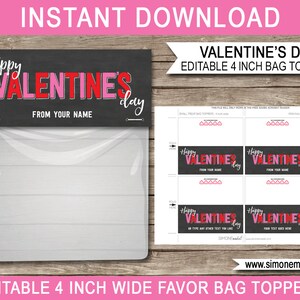 Valentine Gift Bag Toppers Template Printable Valentine's Day Tags 4 ...