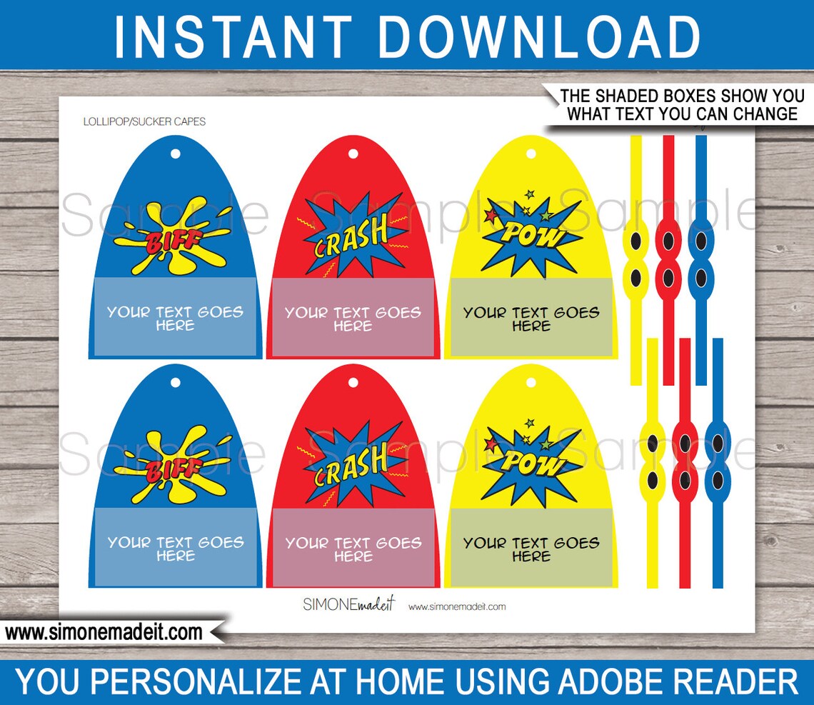 Superhero Lollipop Capes Masks Template Printable Birthday - Etsy