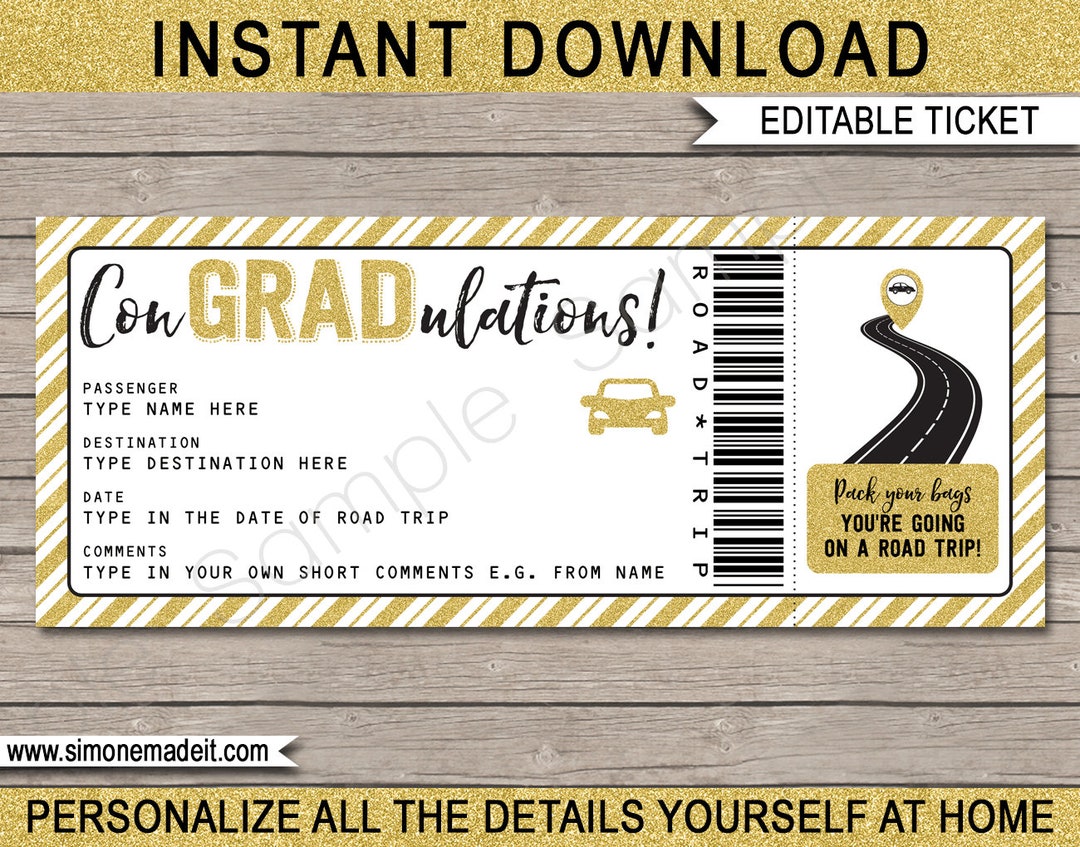 Graduation Road Trip Ticket Gift: Editable Surprise Reveal (instant ...
