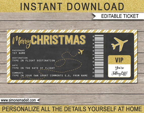 Christmas Plane Ticket Gift Template Printable Boarding Pass 