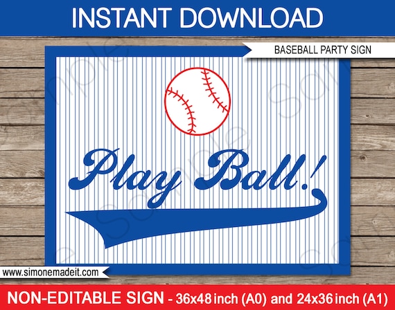 Printable Baseball Party Backdrop - "Play Ball" - Baseball Sign - Party ...