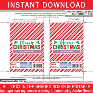 Christmas Chocolate Wrapper Template - Printable Candy Bar Label - Xmas ...