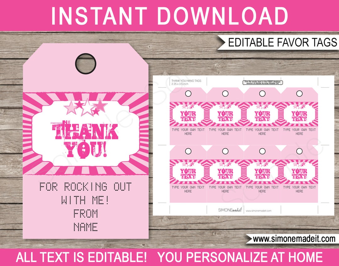 Rockstar Favor Tags Template - Printable Rock Star Theme Birthday Party ...