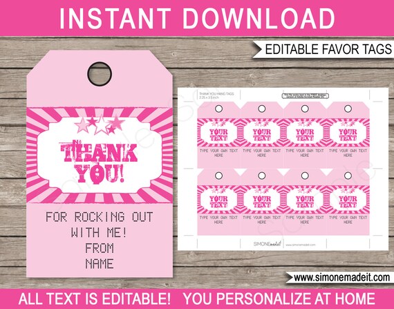 Rockstar Favor Tags Template - Printable Rock Star Theme Birthday Party ...