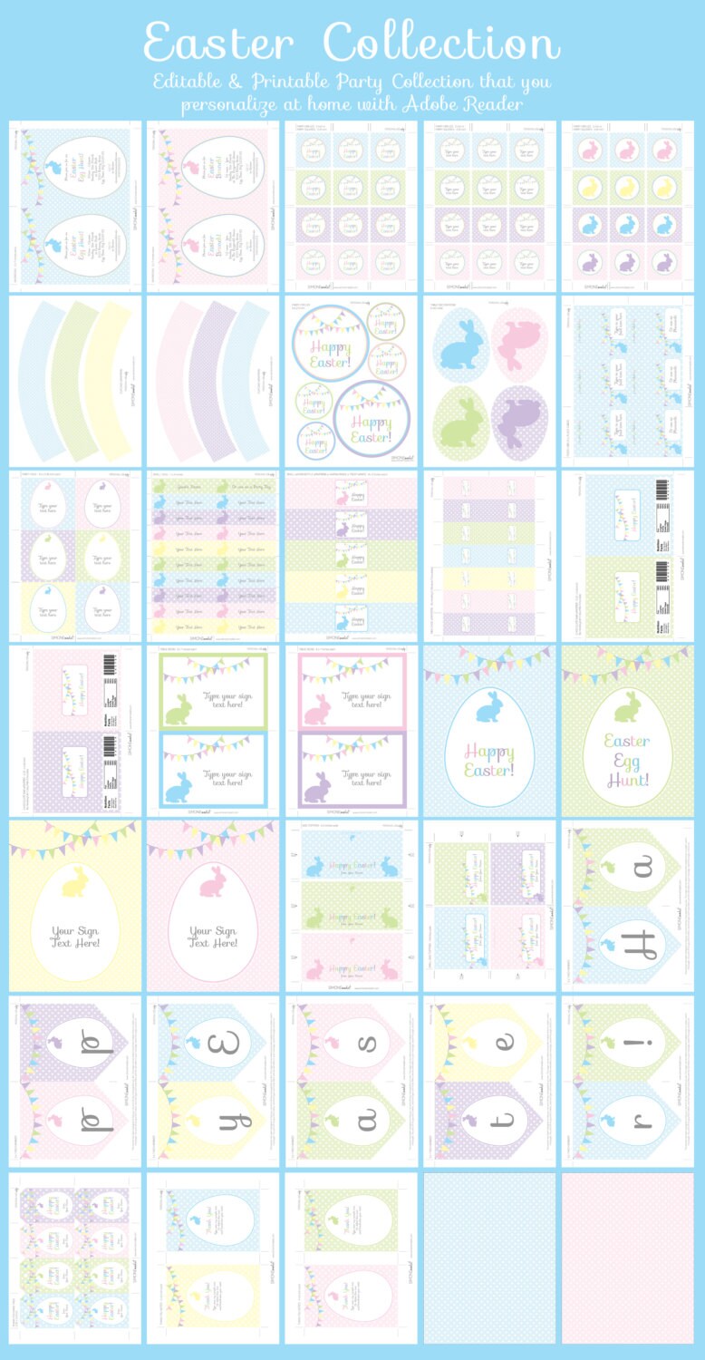 Editable Easter Party Decoration Bundle: Egg Hunt, Brunch (digital ...
