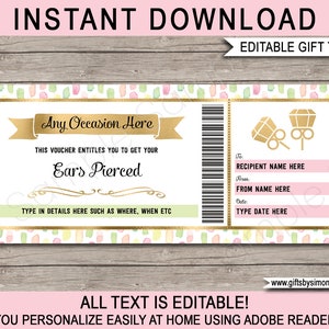 Ears Pierced Voucher Template - Printable Gift Coupon for Any Occasion ...