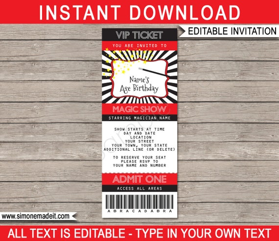 Magic Party Ticket Invitation Template - Printable Magic Theme Birthday ...