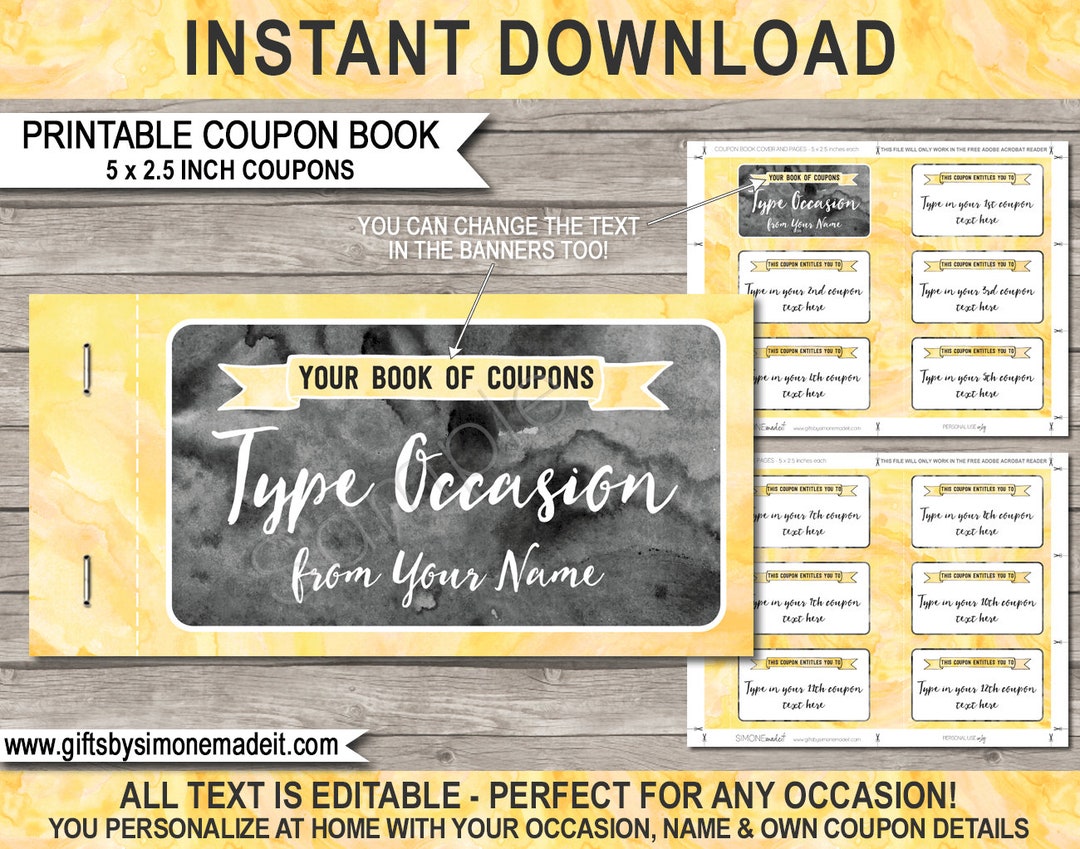 Personalized Coupon Book Template: DIY Gift Voucher (instant Download ...