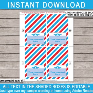 Airplane Food Labels Template - Printable Birthday Party Decorations ...