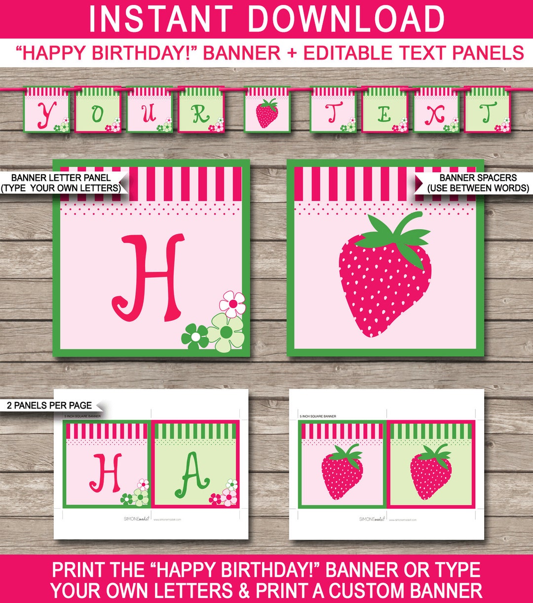 Strawberry Shortcake Banner Template - Printable Birthday Party ...