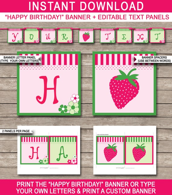 Strawberry Shortcake Banner Template - Printable Birthday Party ...