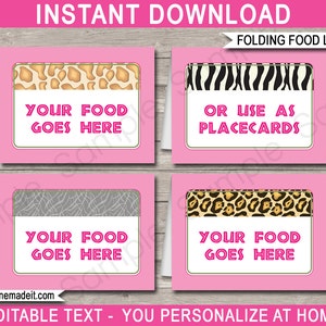 Safari Theme Food Labels - Zoo Party - Buffet Tags - Girls - Placecards ...