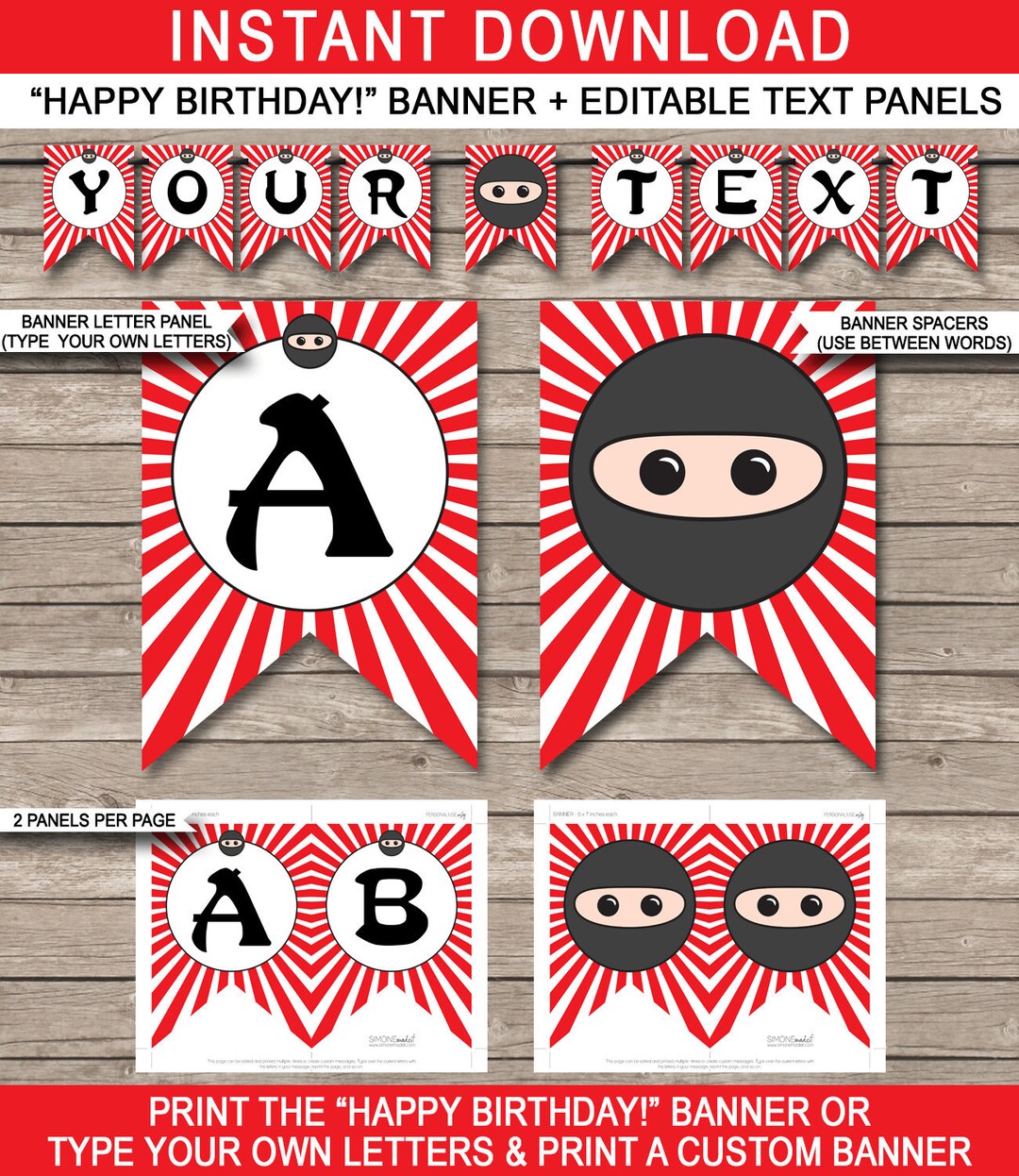 Ninja Banner Happy Birthday Banner Template - Custom Banner - Party ...