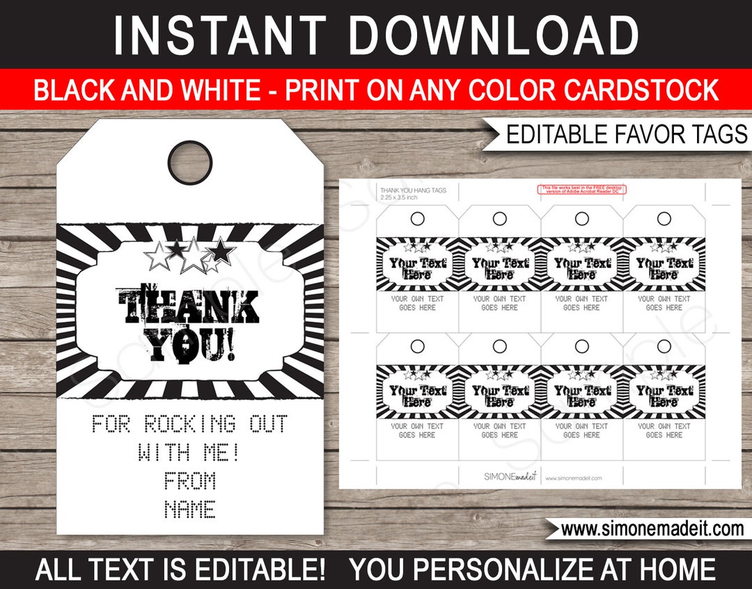 Rock Star Favor Tags Template - Printable Rockstar Theme Birthday Party ...