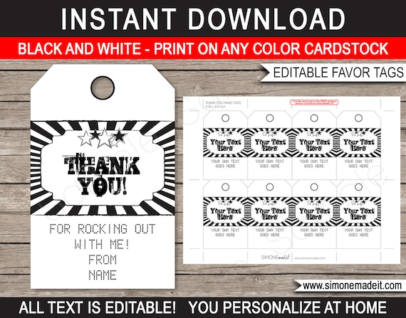 Rock Star Favor Tags Template - Printable Rockstar Theme Birthday Party ...