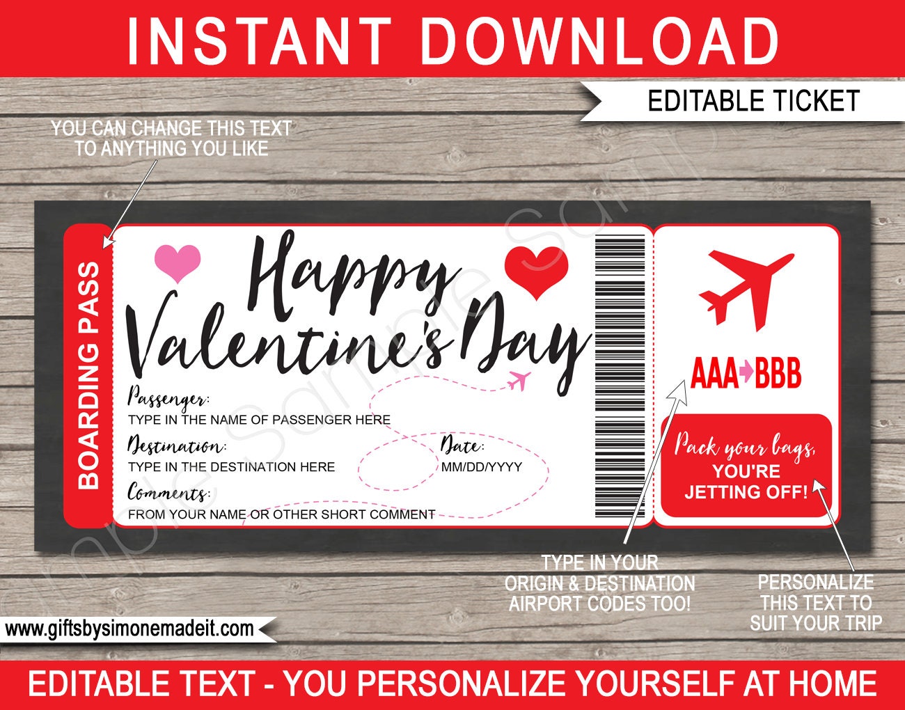 Invitations & Announcements Paper Funny Valentines Gift Boarding Pass ...