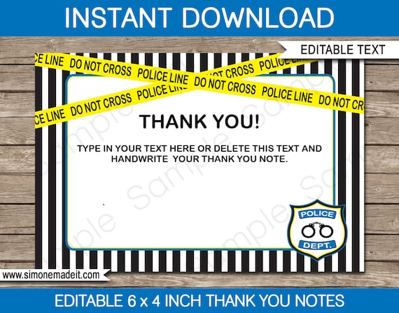 Police Party Thank You Cards - Police Theme Thank You Cards - Police ...