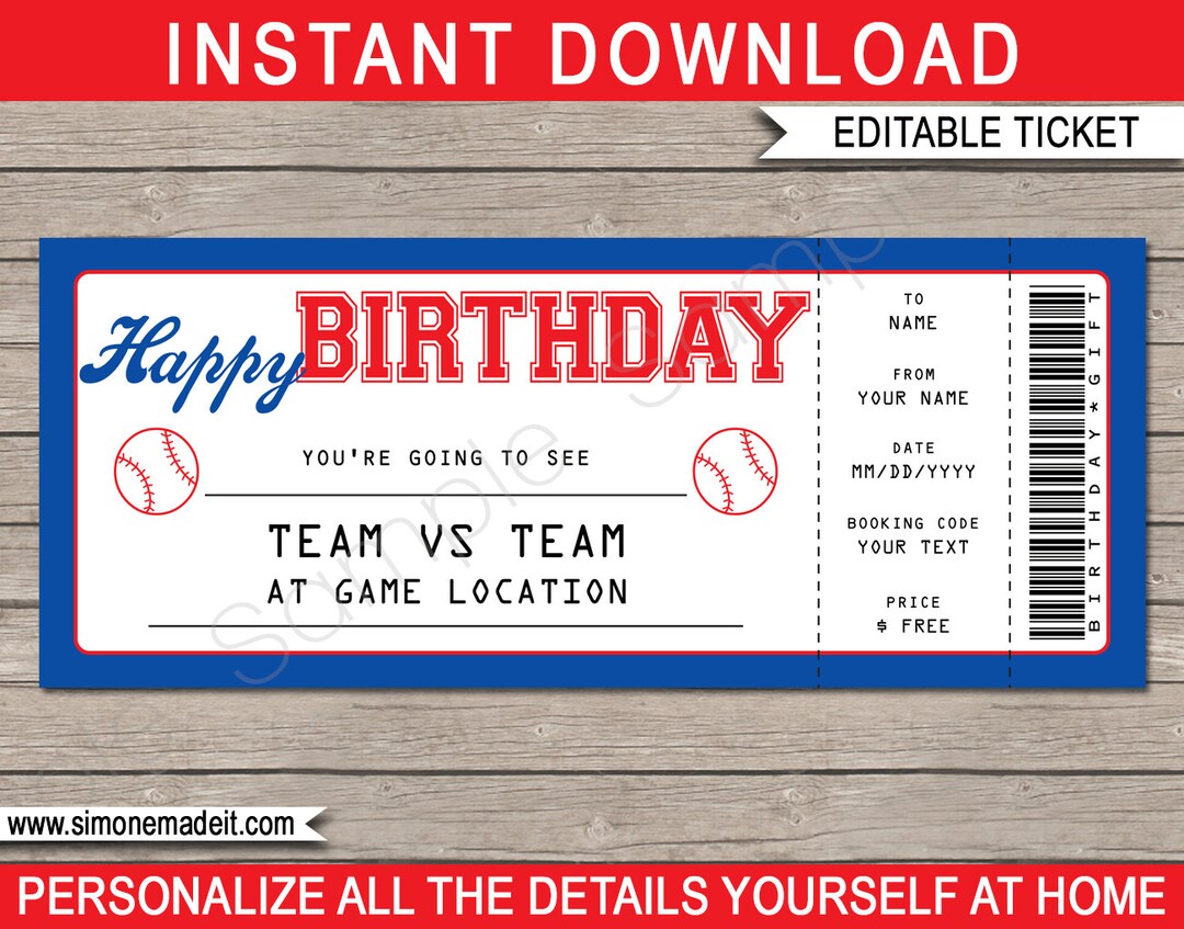 Baseball Game Ticket Birthday Gift Surprise Ticket To A Etsy